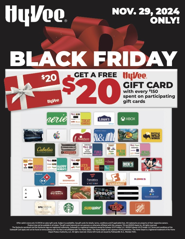 Black Friday 1-Day Gift Card Sale - Company - Hy-Vee - Your employee-owned grocery store